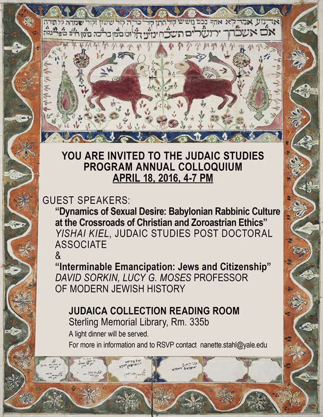 April 18 - Yale's Judaic Studies Program Hosts Annual Colloquium | Center for Judaic Studies and ...